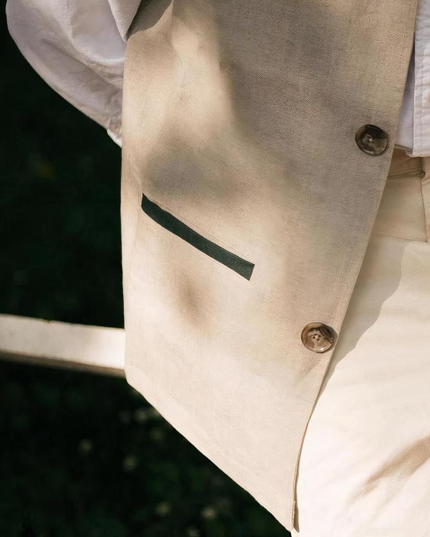 Blazer sans manches en lin à boutonnage simple pour homme